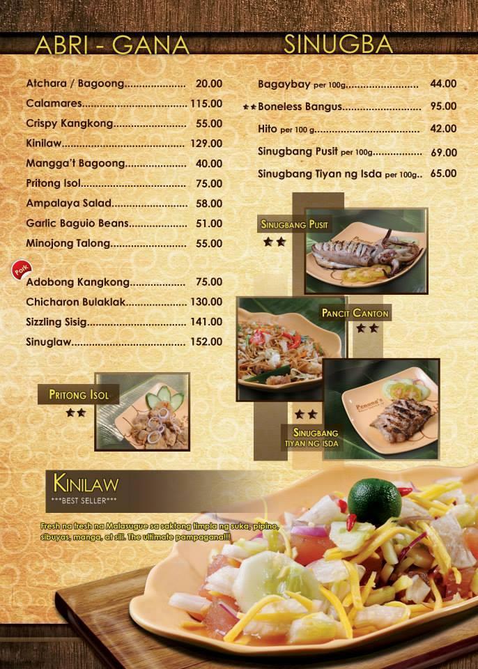 Menu at Penong's restaurant, Davao City, 3H2Q+MJ7