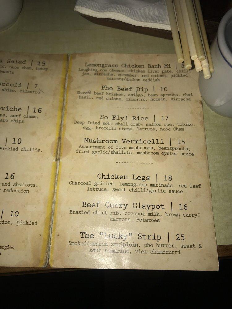 Menu at Pinky's Ca Phe restaurant, Toronto