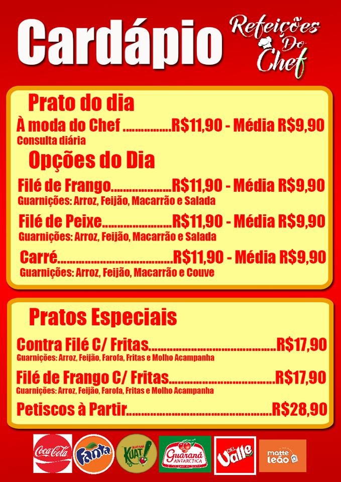 Menu at Refeições do Chef restaurant, Brazil