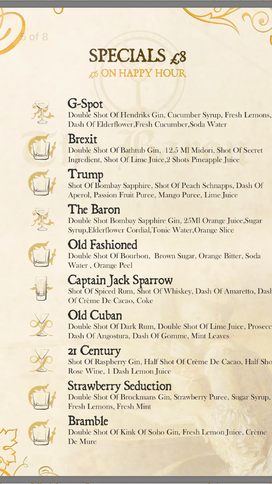 Menu at The Baron, Oxford