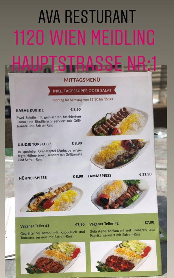 Menu at Ava Mydling cafe, Vienna