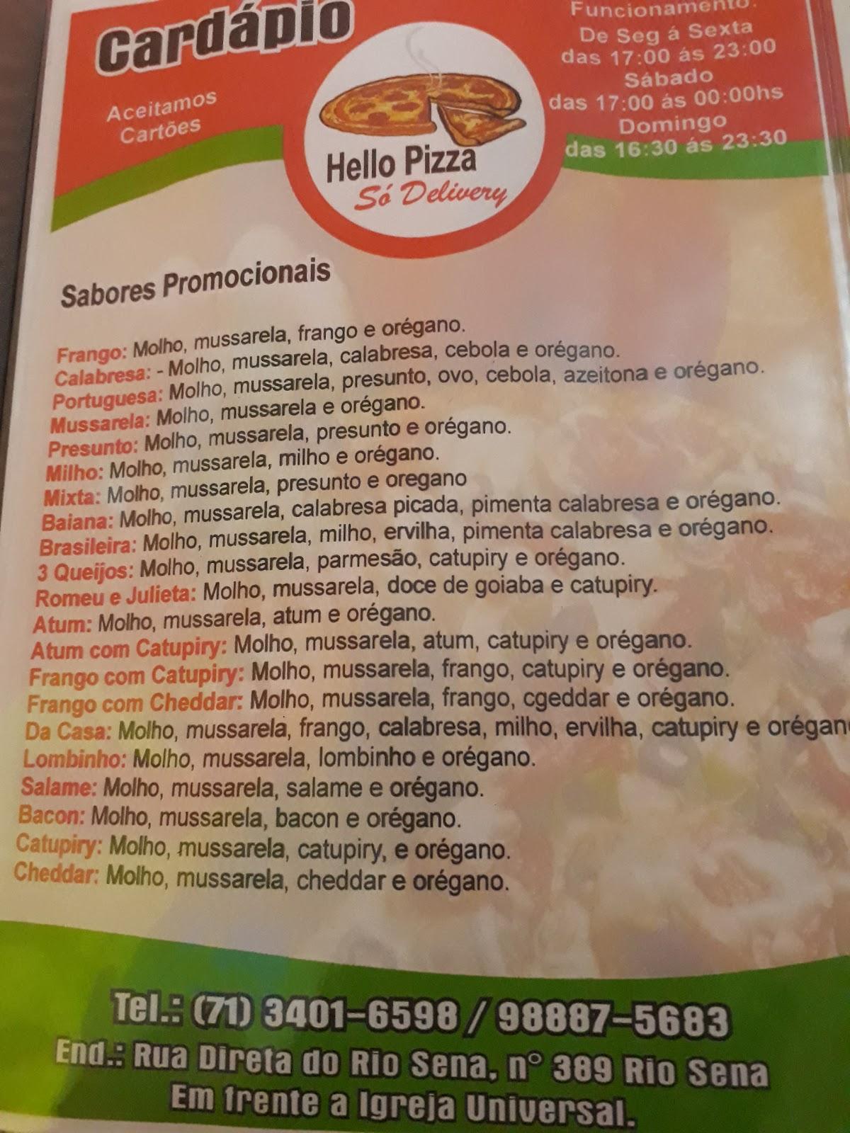 Menu at HELLO PIZZA restaurant, Salvador, Rua Direta do
