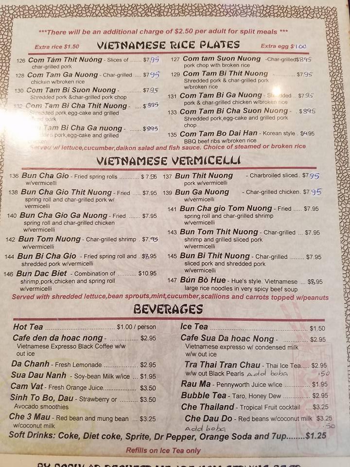 Menu at Mr. Pho restaurant, Oklahoma City