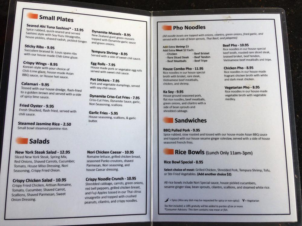 Menu at Nori Downtown restaurant, Oroville