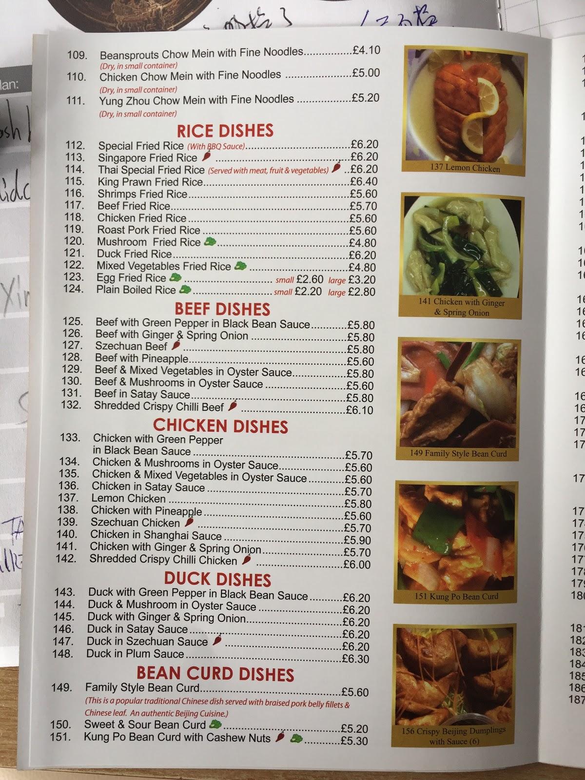 Menu at Uncle Lee restaurant, Bristol
