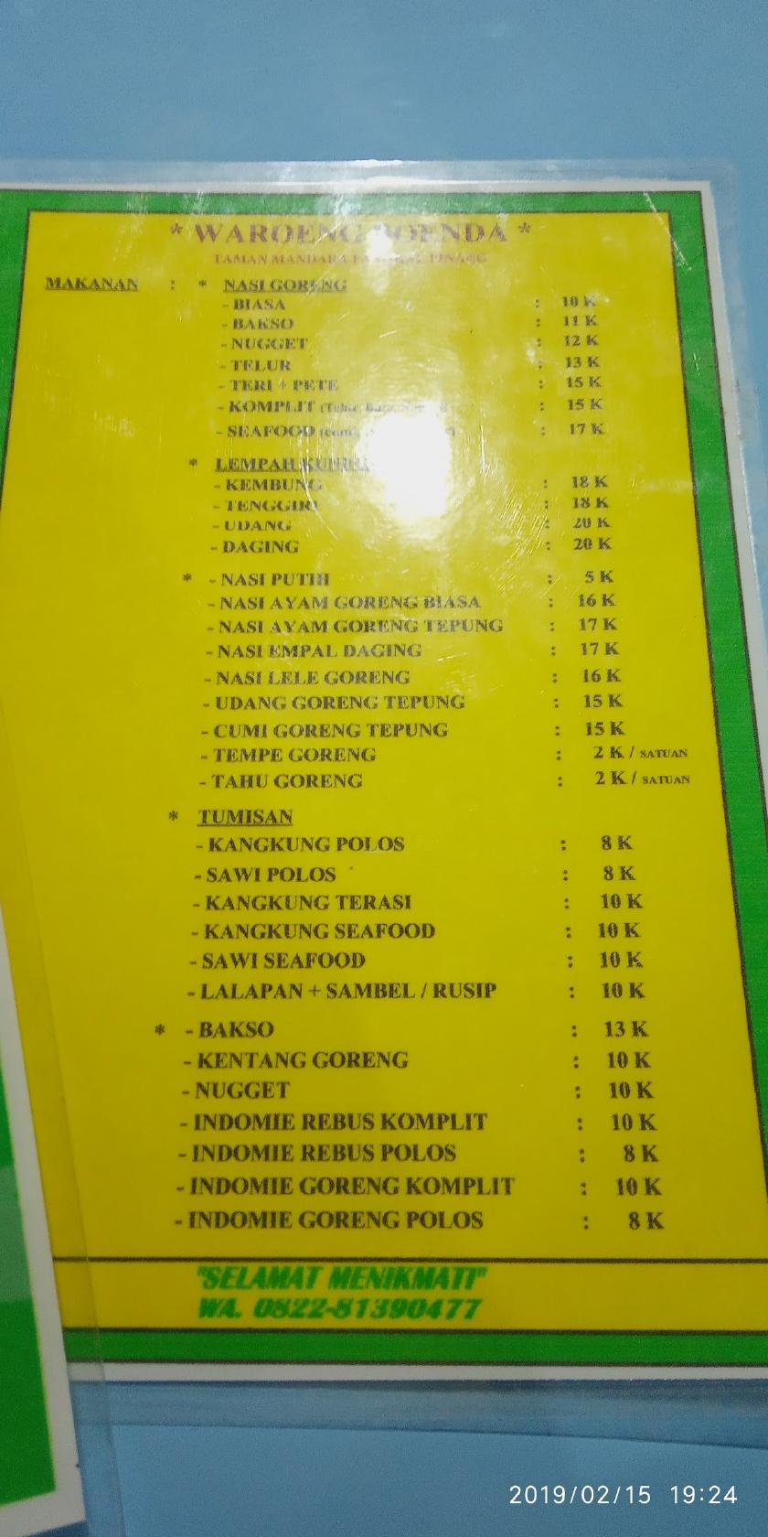 Menu at Waroeng Boenda Aneka Kuliner cafe, Pangkal Pinang