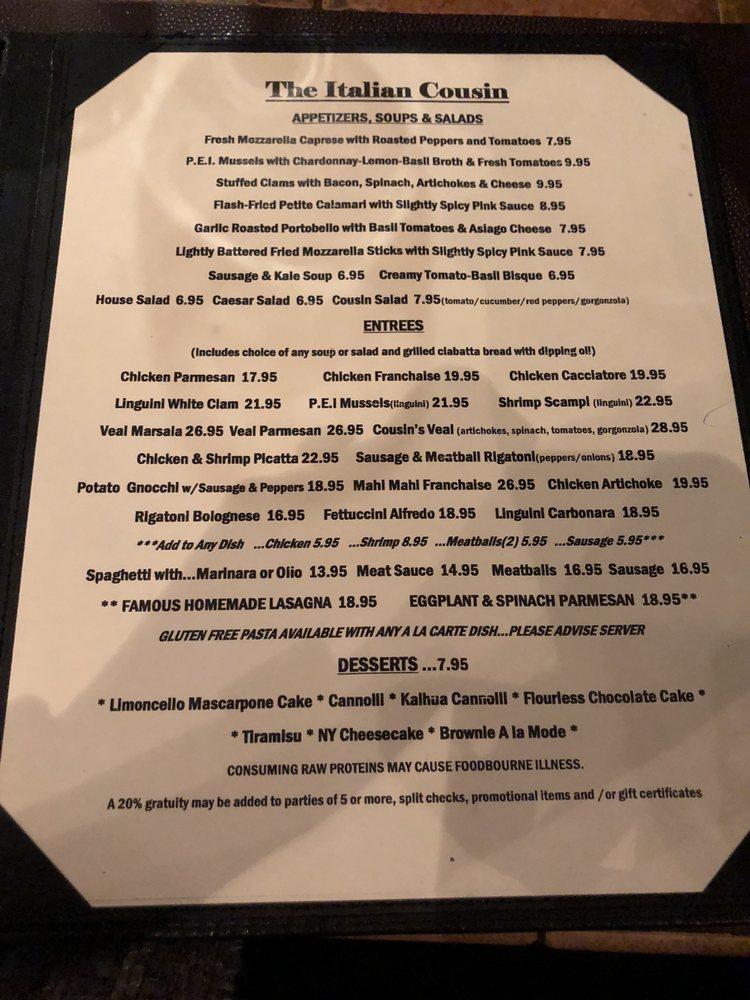 Menu at The Italian Cousin restaurant, Sebastian