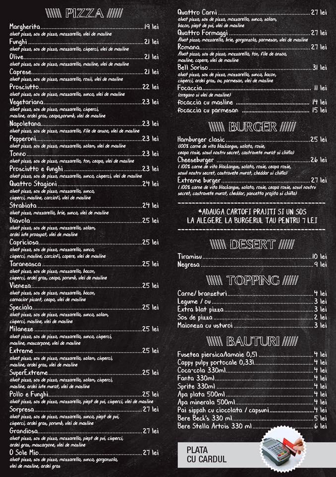 Menu at Extreme Pizza, Chitila