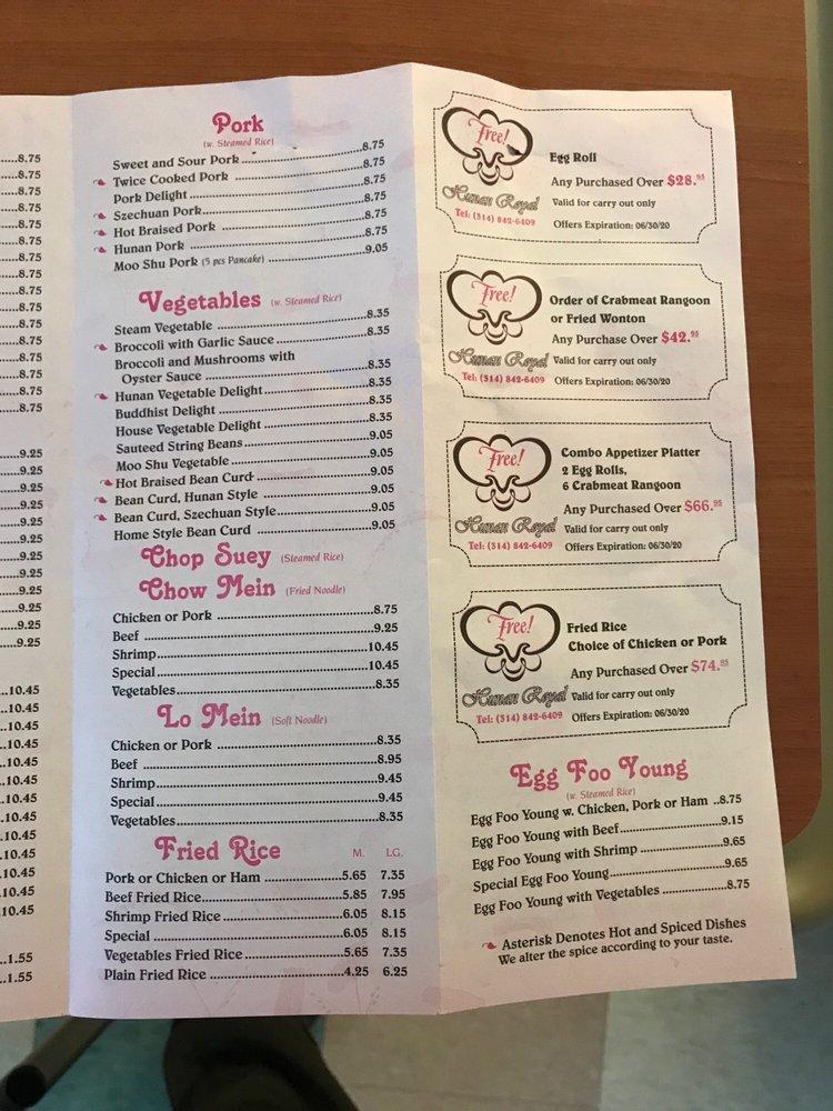 Menu at Hunan Royal restaurant, Concord, Tesson Ferry Rd