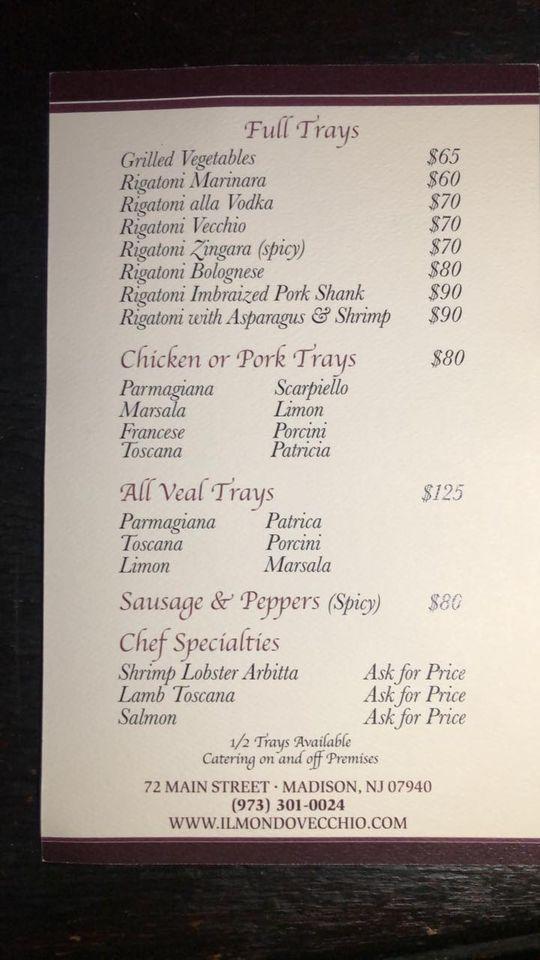 Menu at Il Mondo Vecchio restaurant, Madison