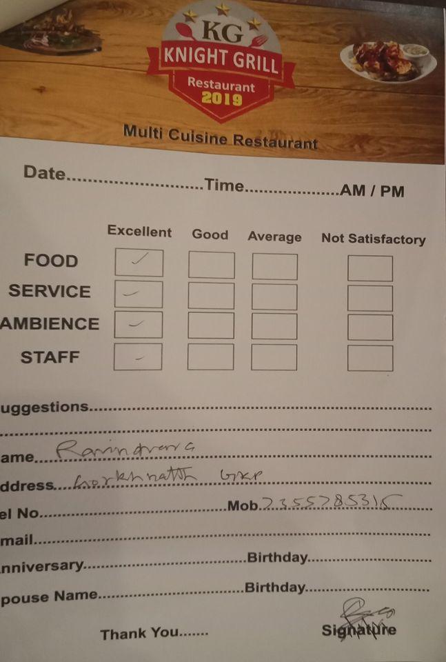 Menu at Knight Grill Fine Dining Restaurant, Gorakhpur, Dcf Complex
