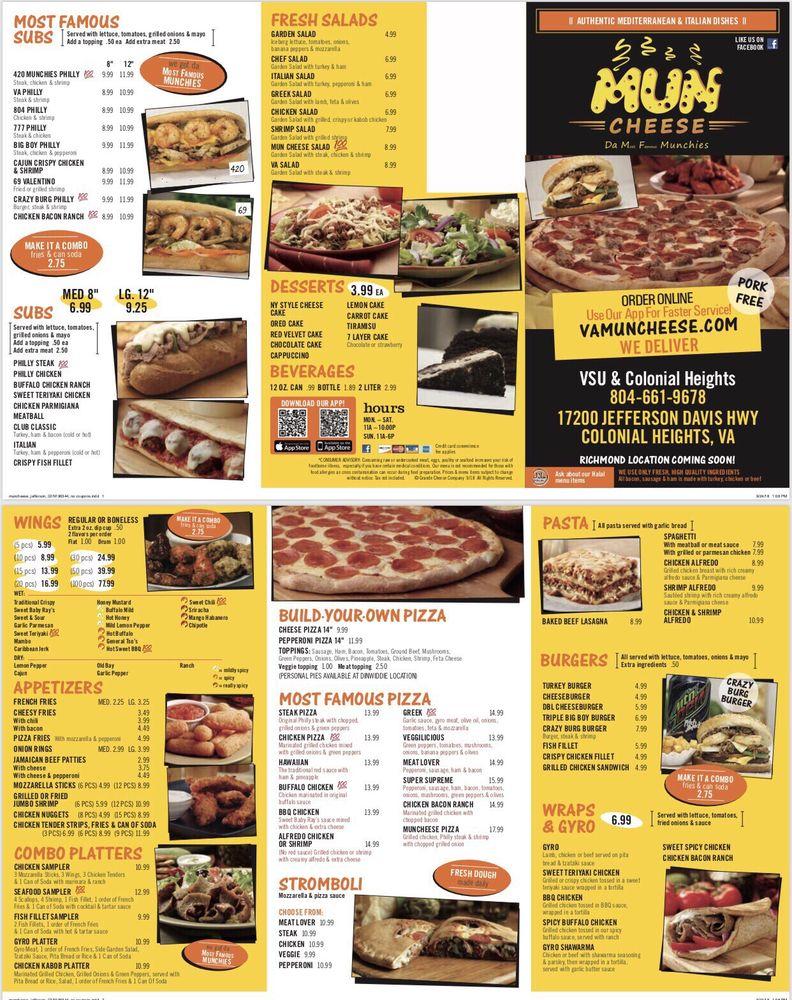 Menu at Muncheese Colonial Heights pizzeria, Colonial Heights ...