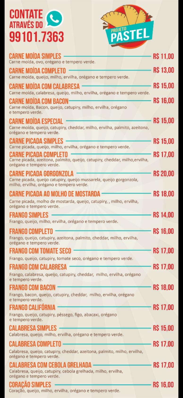 Menu em Projeto Pastel restaurante, Santa Maria
