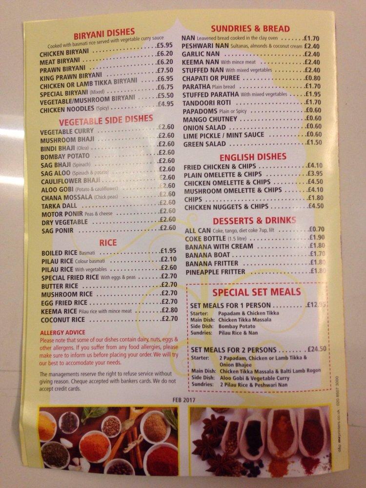 Menu at Raj Gate restaurant, London, 369 Prince Regent Ln
