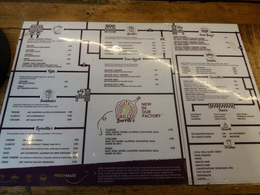 Menu at Taco Factory, Antwerp