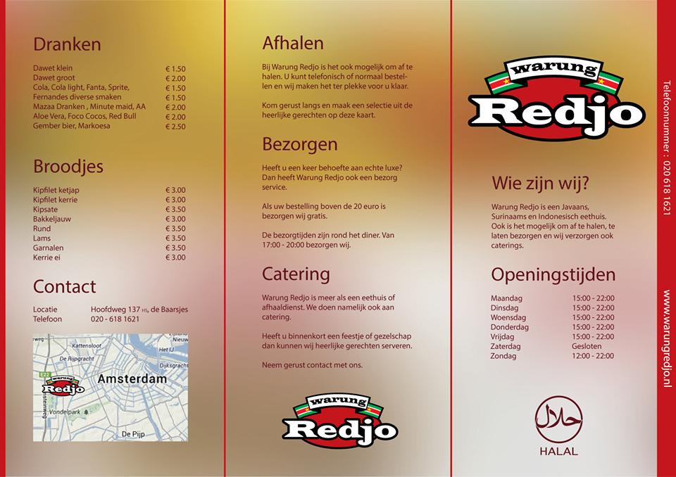 Menu at Warung Redjo, Amsterdam