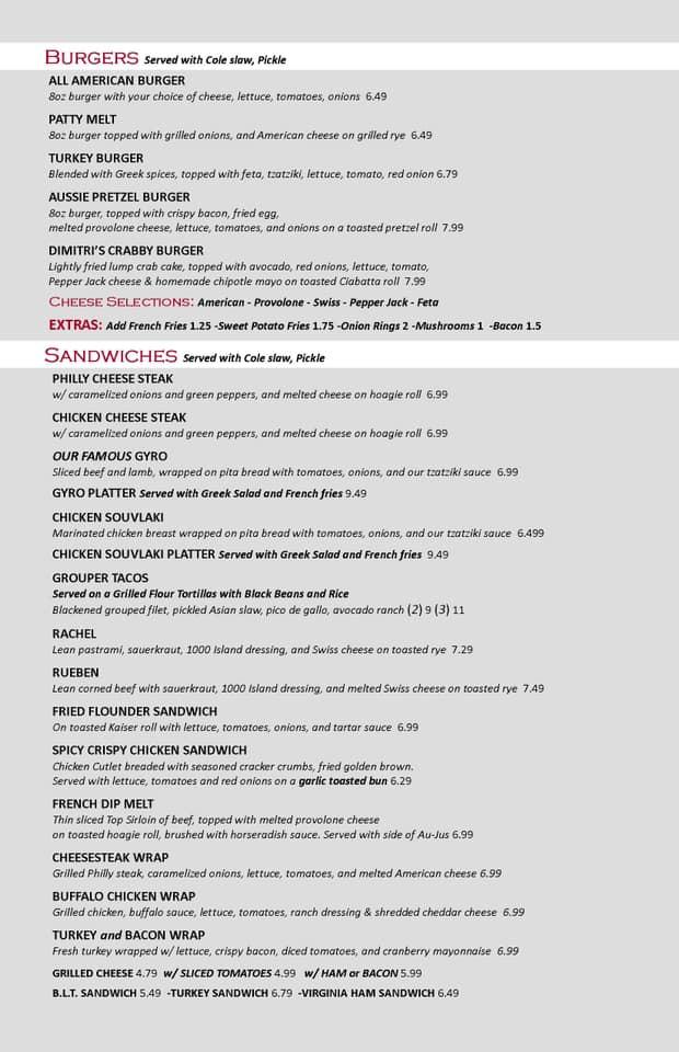 Menu at Dimitri's Restaurant, Pizza Kitchen and Its 5 O'clock Somewhere ...