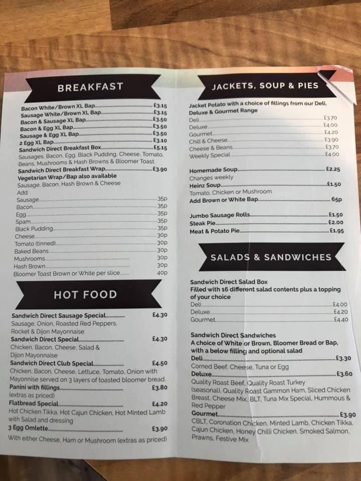 Menu at Sandwiches Direct fast food, Holmes Chapel, 30 London Rd