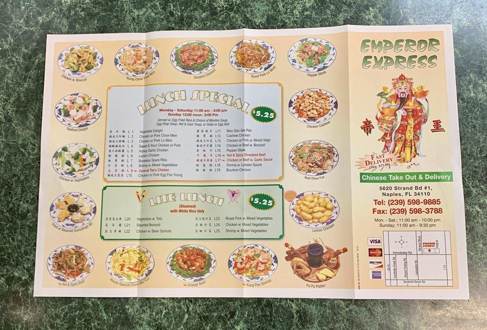Carta del restaurante Emperor Express, North Naples