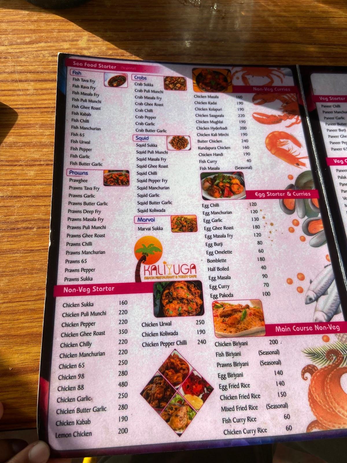 Menu at KALIYUGA Toddy Cafe, Malpe