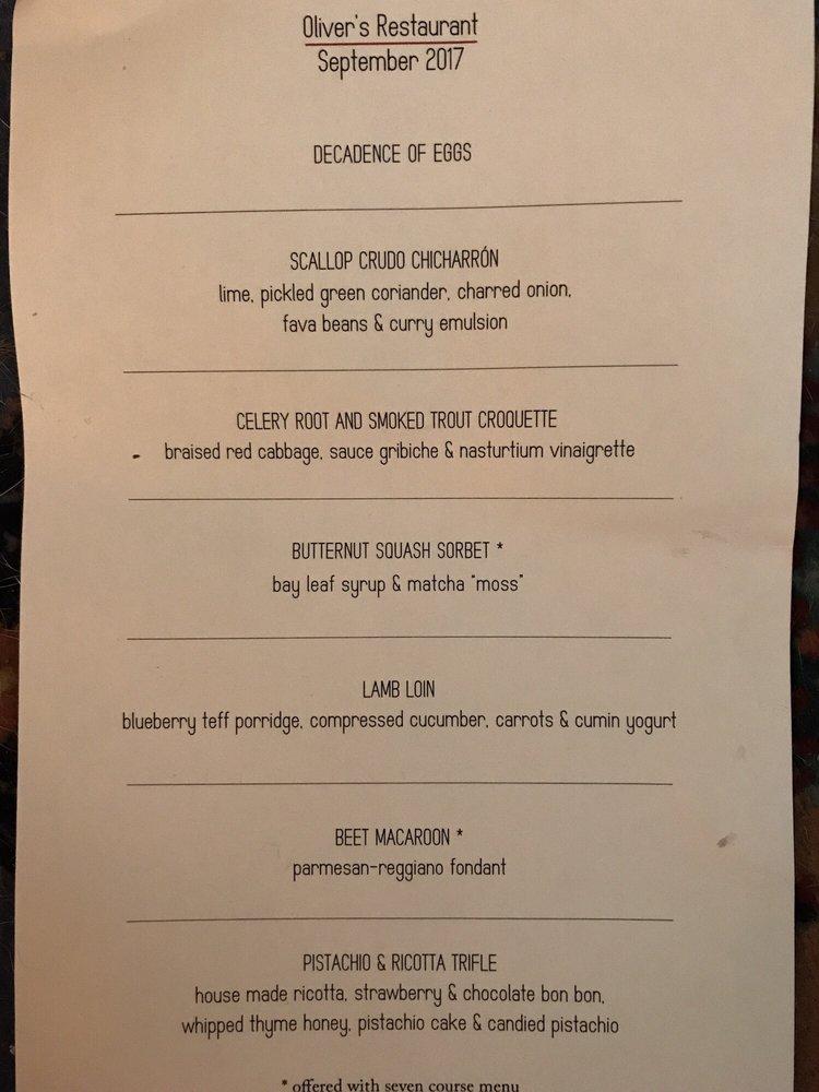 Menu at Oliver's Restaurant, Buffalo