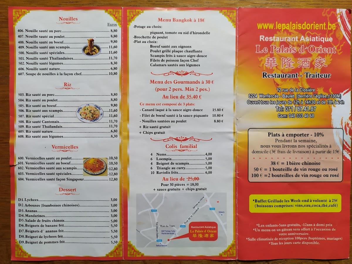 Menu at Palais d'Orient, Fleurus