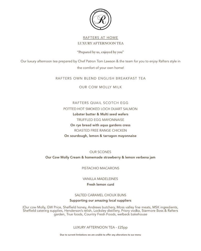 Menu at Rafters Restaurant, Sheffield
