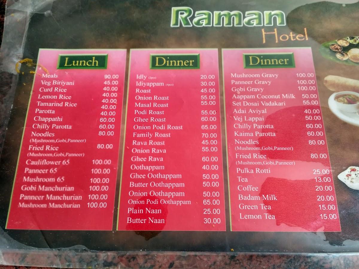 Menu at Raman Vegetarian, Karaikal
