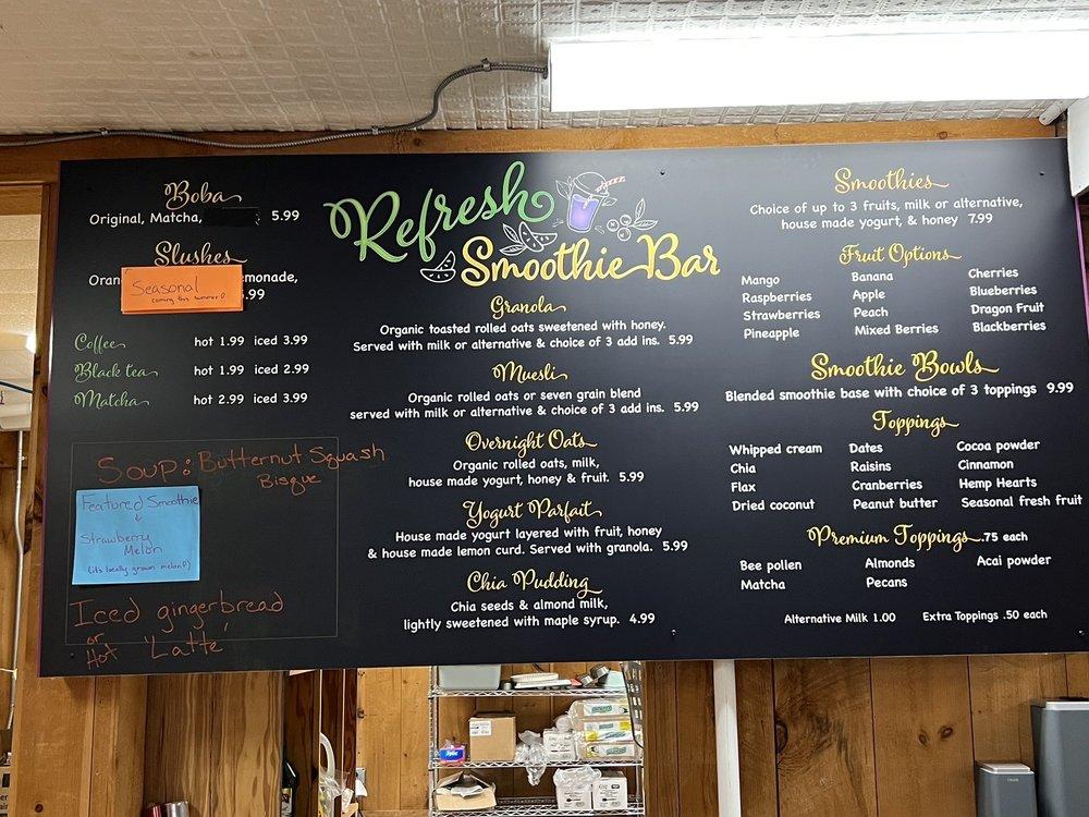 Menu at Refresh Smoothie Bar, Kingfield