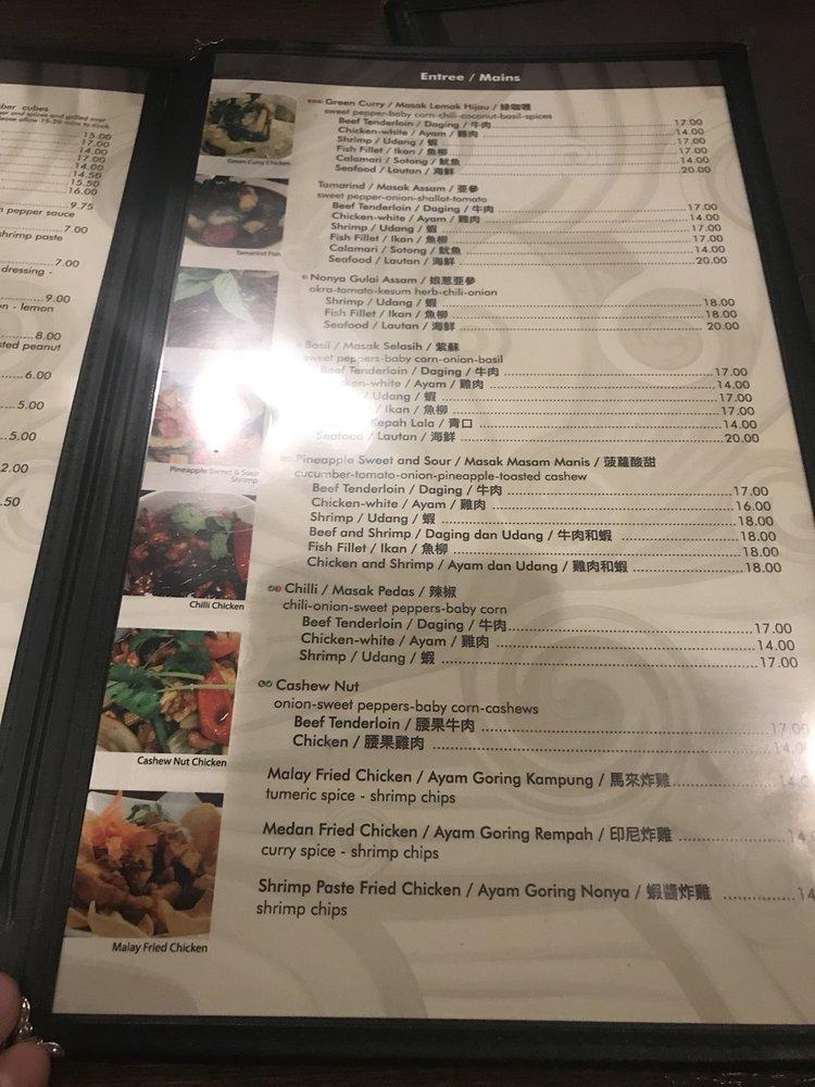 Menu at Restoran Malaysia restaurant, Richmond Hill
