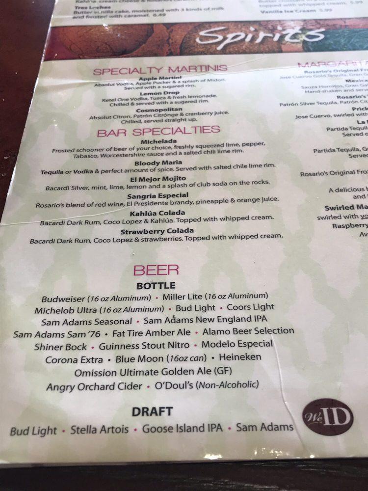 Menu at Rosarios - San Antonio International Airport cafeteria, San Antonio