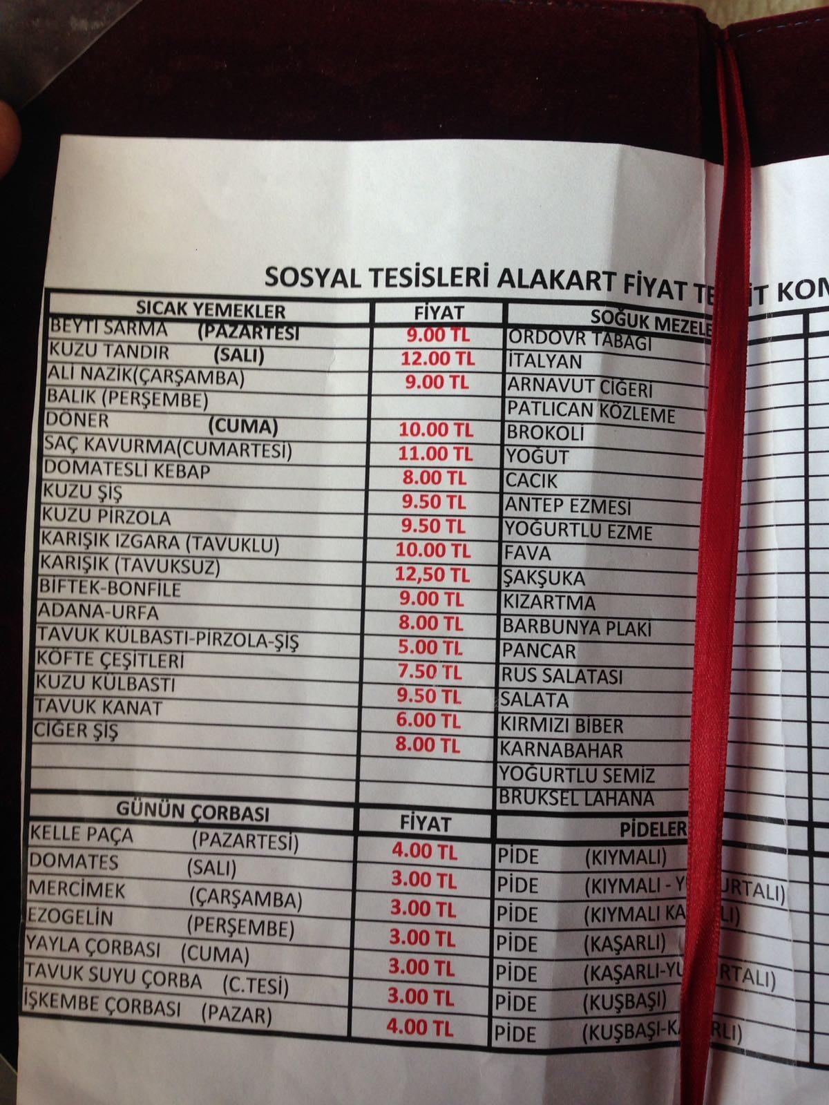 Menu at Seaş Alakart, Soma