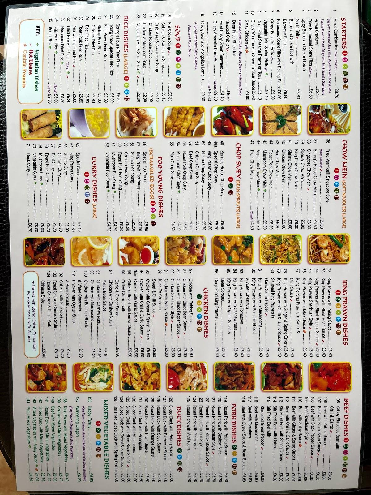 Menu at Spring Chinese fast food, Lincoln