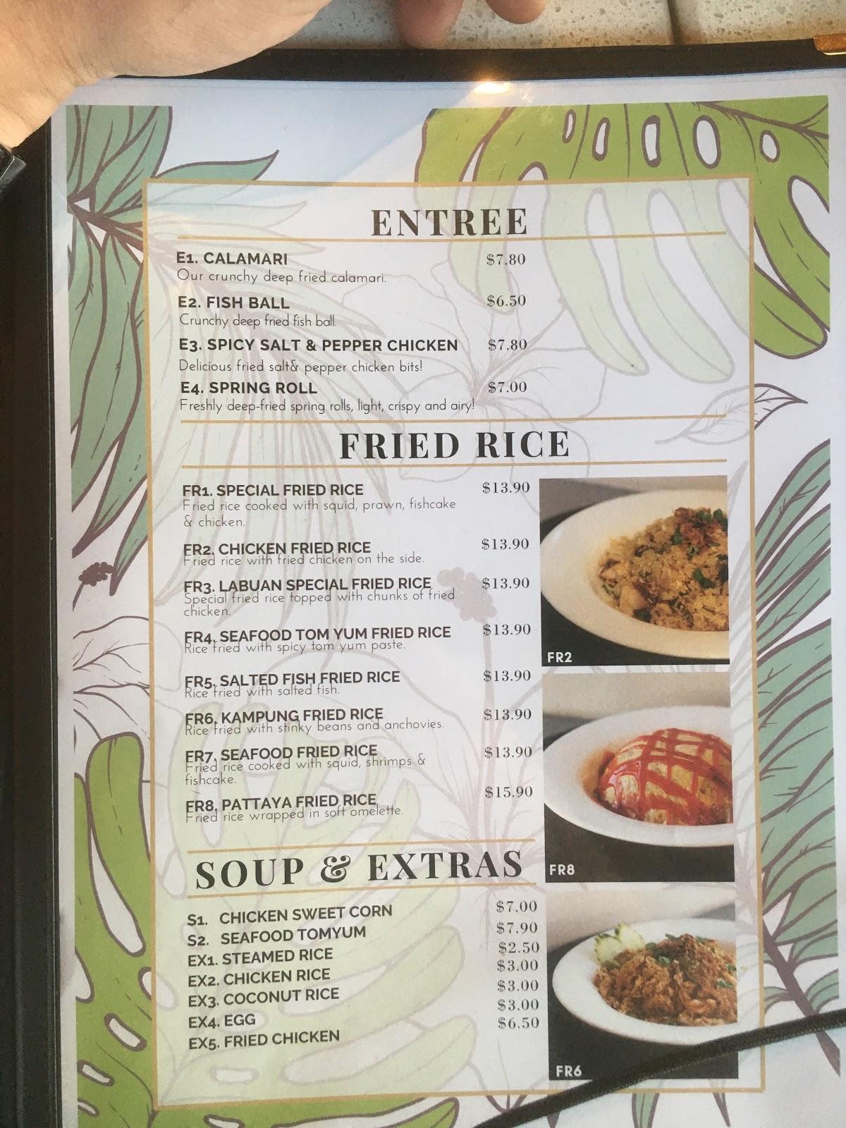 Menu at Taste of Borneo restaurant, Springvale