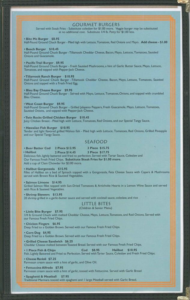Menu at The Beach Bite & Dos Rocas pizzeria, Rockaway Beach