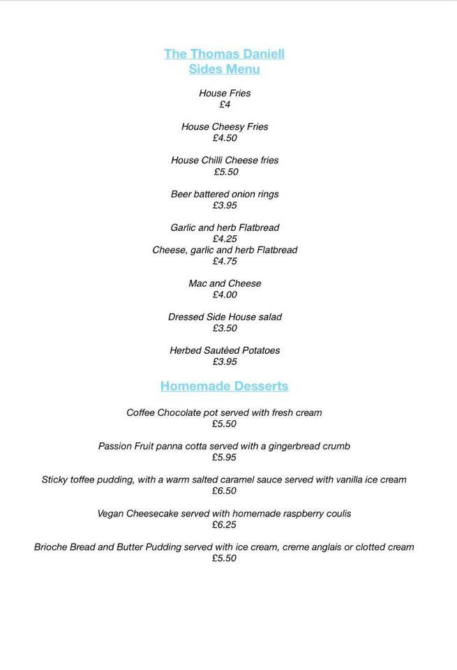 Menu at The Thomas Daniell pub & bar, Truro