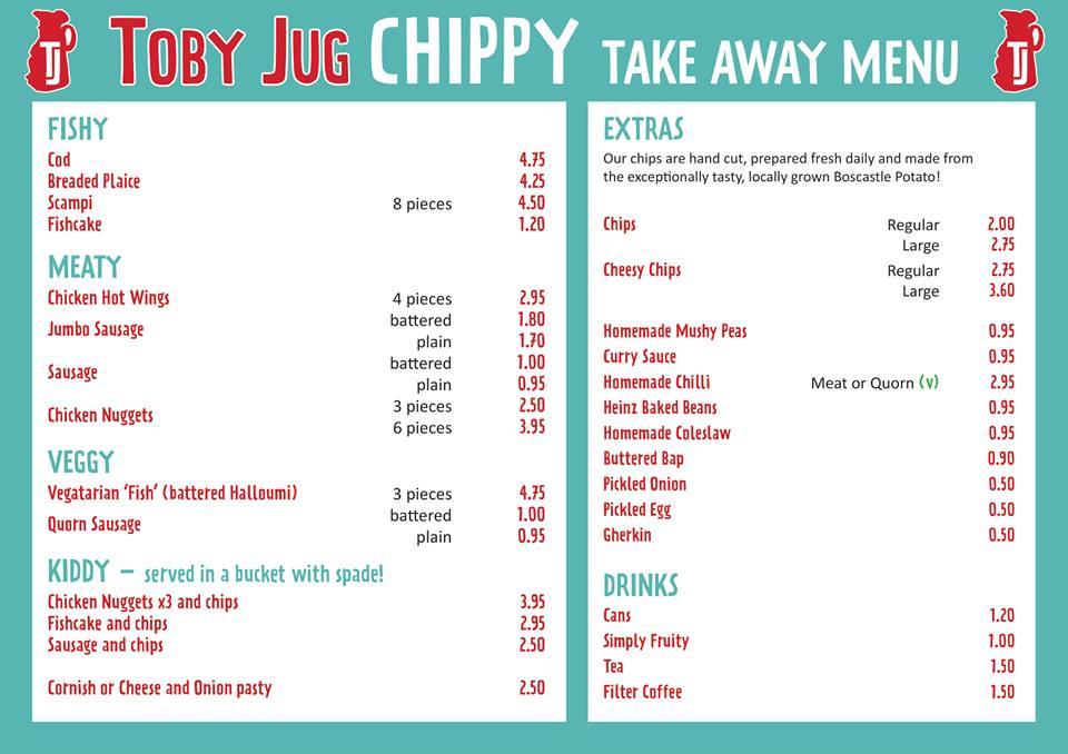 Menu at Toby Jug Cafe, Boscastle