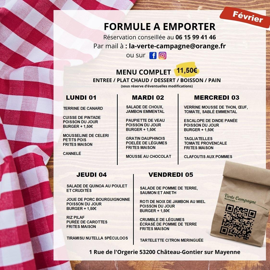 Menu au Verte Campagne restaurant, Château-Gontier