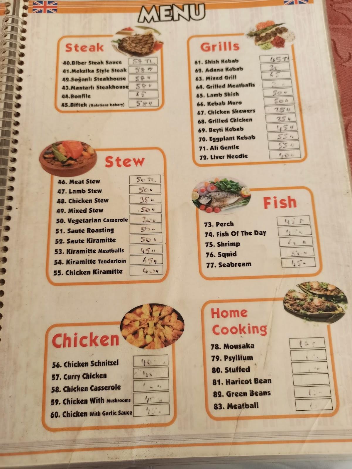 Menu at Yağmur Restoran, Alanya