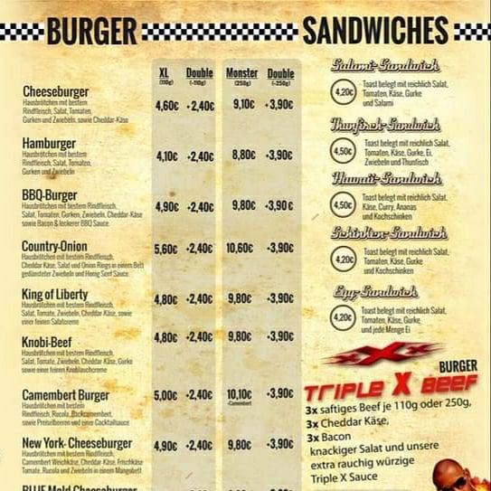 Menu au American Monster restaurant, Rathenow