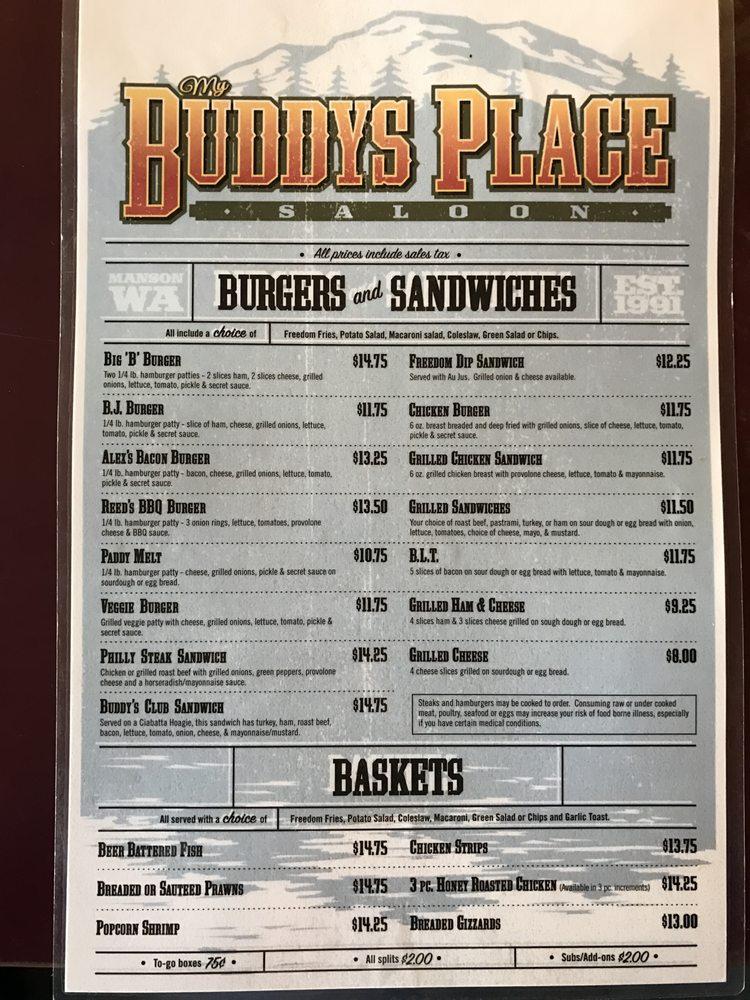 Menu at Buddy's Place pub & bar, Manson