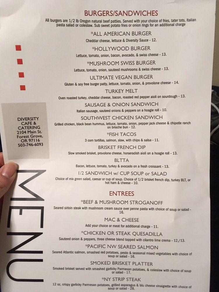 Menu at Diversity Cafe, Forest Grove