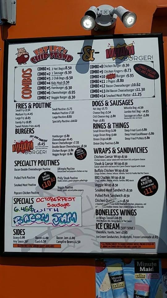 Menu au Fat Les's Chip Stand & Wham Burger! restaurant, Ottawa