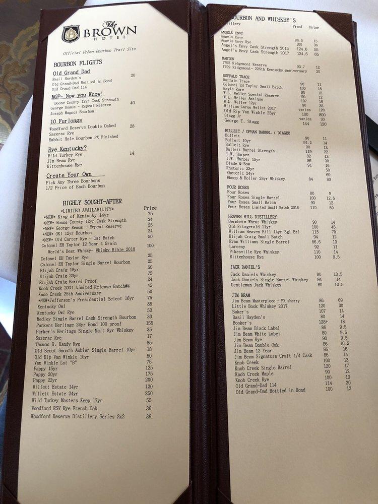 Menu at Lobby Bar & Grill at The Brown Hotel, Louisville, 335 W Broadway