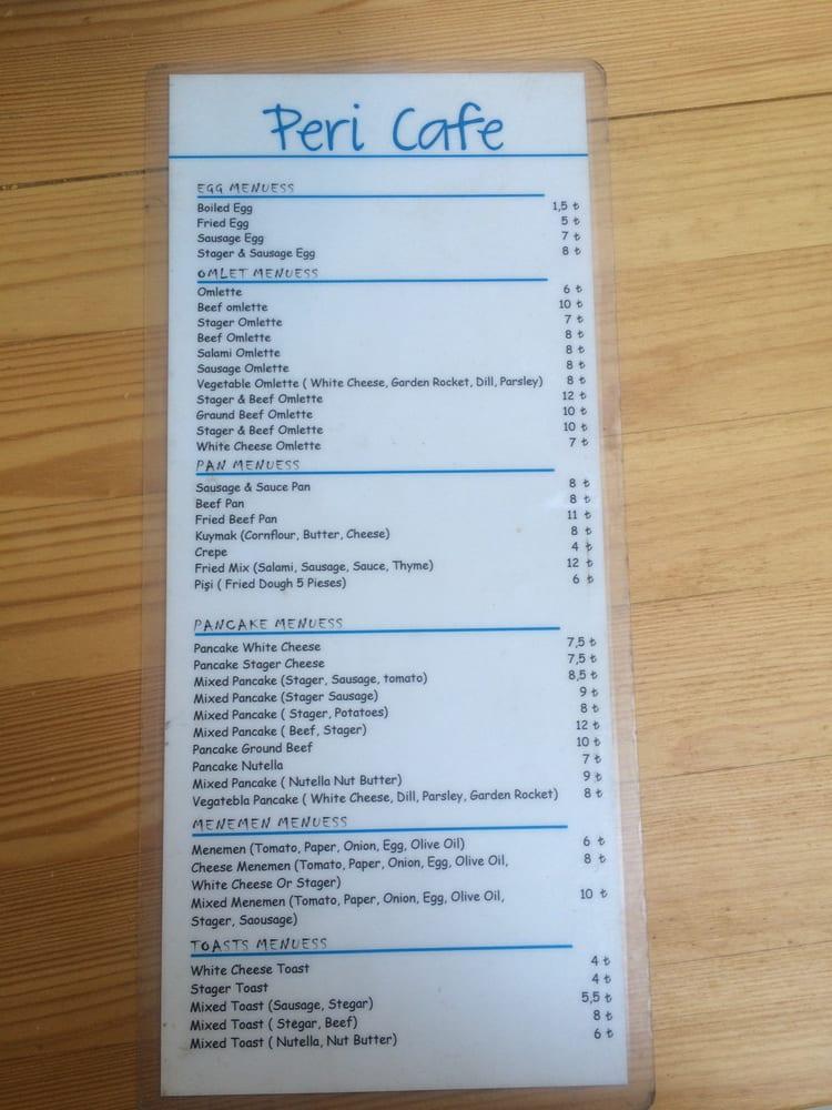 Menu at Peri Cafe, Istanbul, Çırağan Cad. Periçıkmazı Sok. No:1/A
