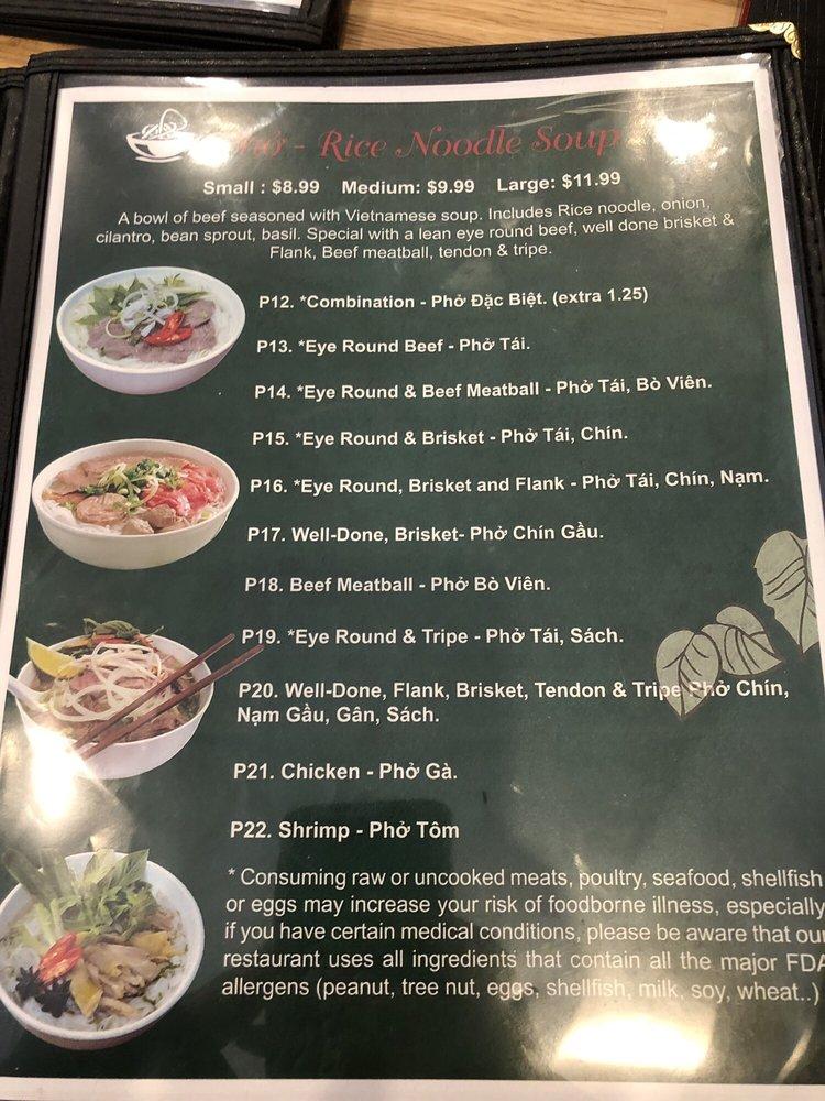 Menu at Pho 7 restaurant, Jacksonville