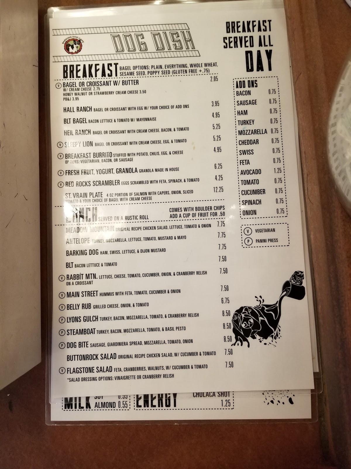 Menu at Barking Dog Cafe, Lyons
