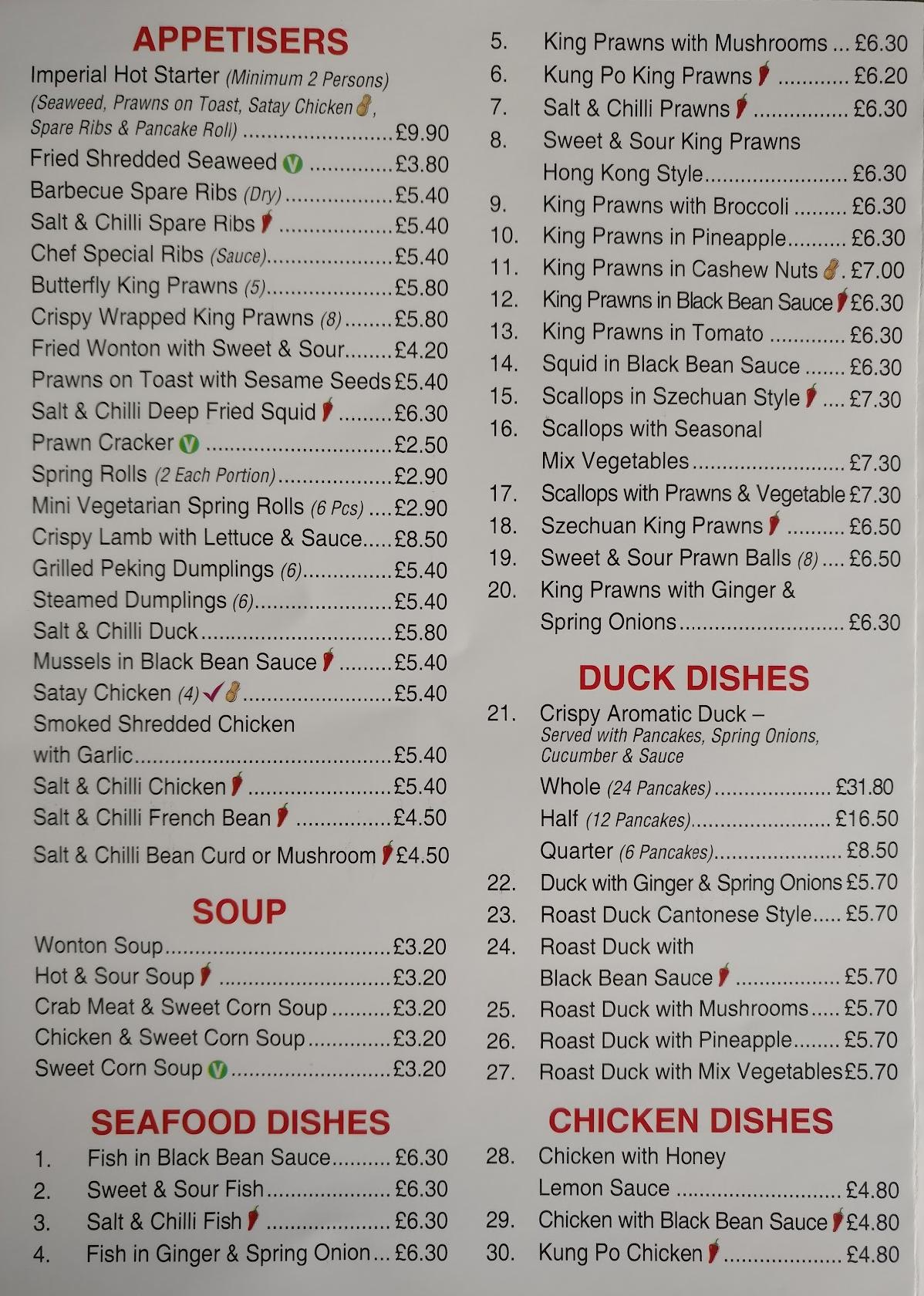 Menu at Beijing Palace Restaurant, Ashtead