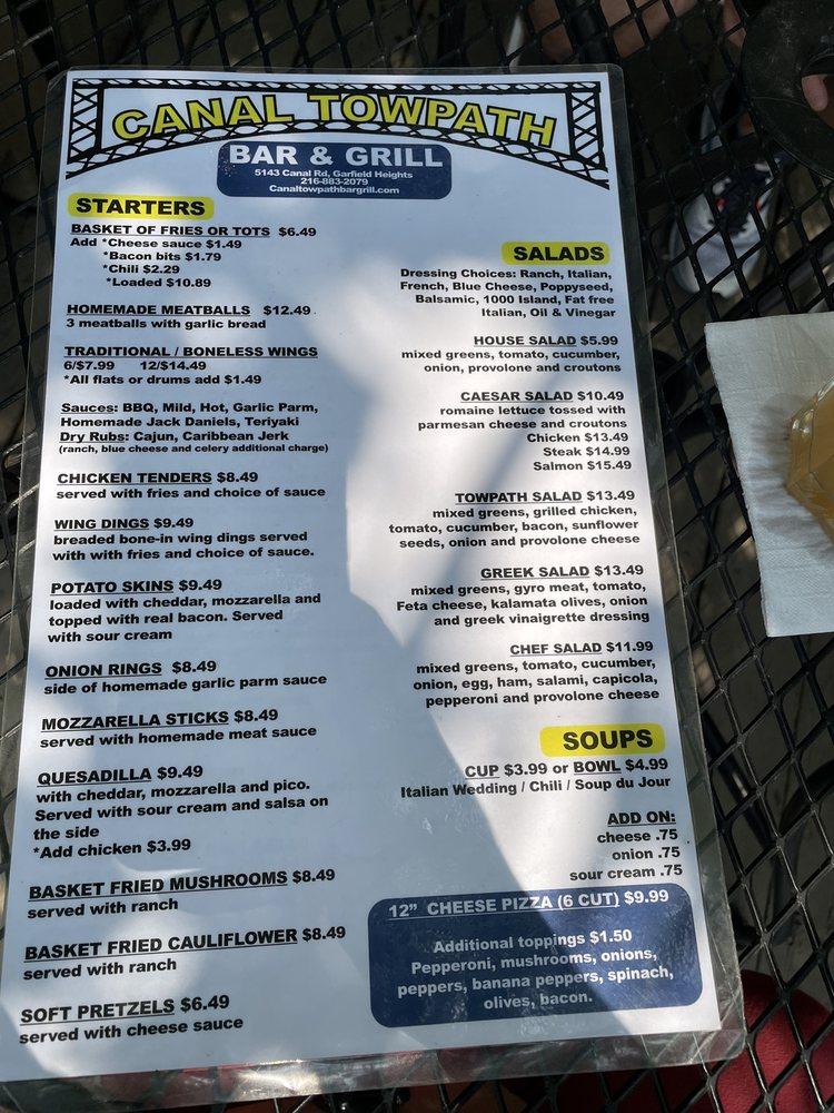 Menu at Canal Towpath Bar and Grill, Garfield Heights