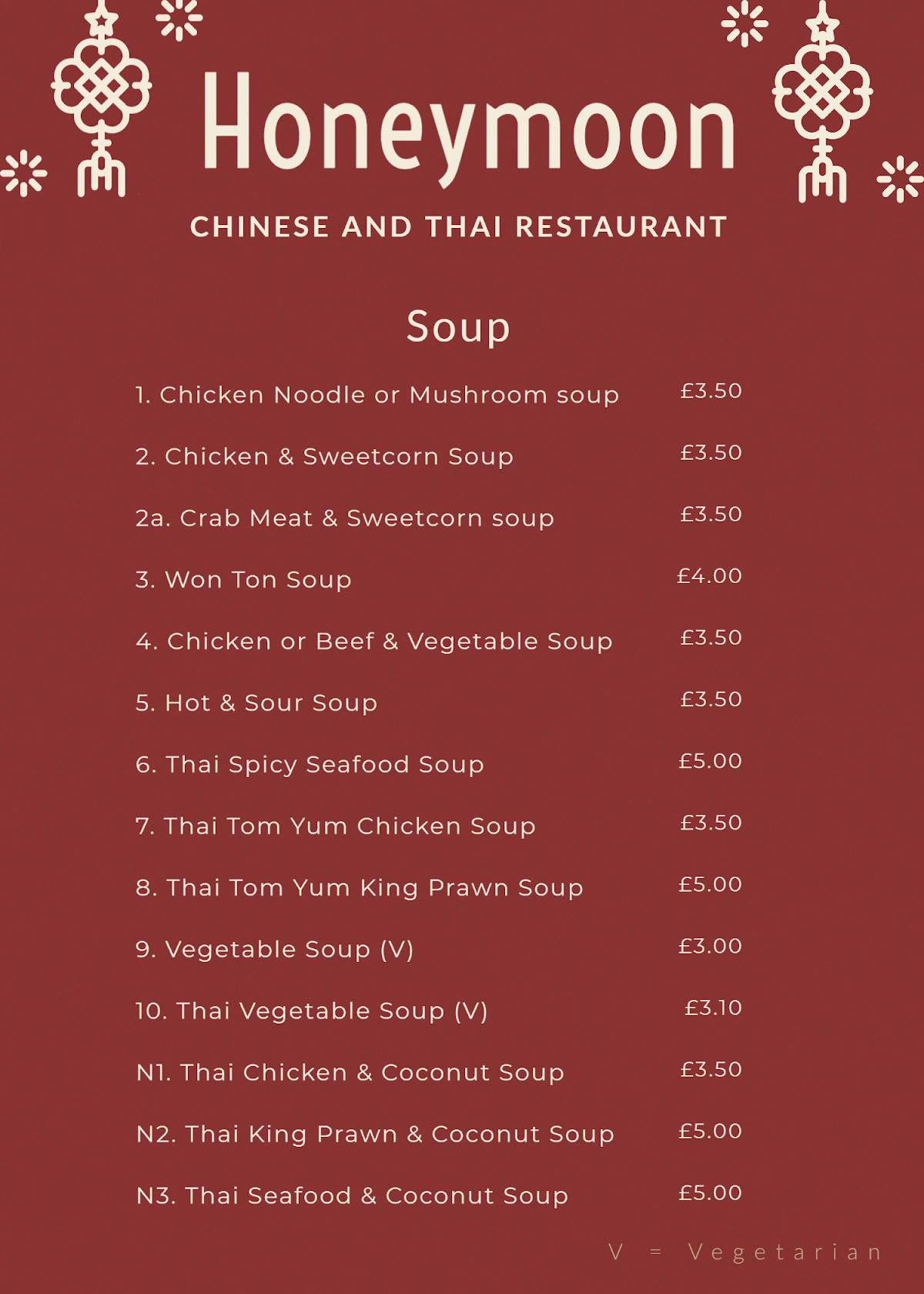 Menu at Honeymoon Restaurant, Barnstaple
